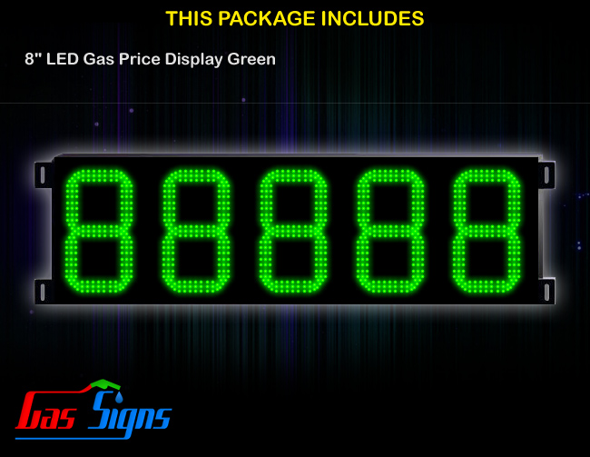 Gas Price LED Sign 8 inch - 88888 Green Sign | 8" Gas Price LED Signs ...