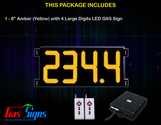 Gas Price LED Sign (Digital) 8 Inch Amber (Yellow) with 4 Large Digits ...