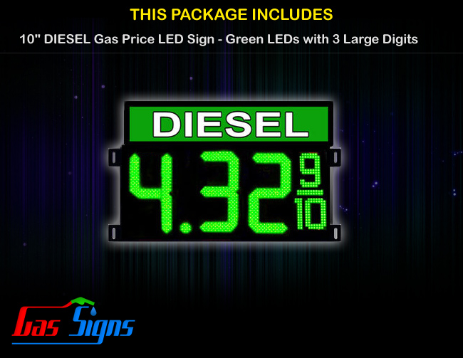 Gas Price LED Sign 10 Inch DIESEL - Green LEDs with 3 Large Digits ...
