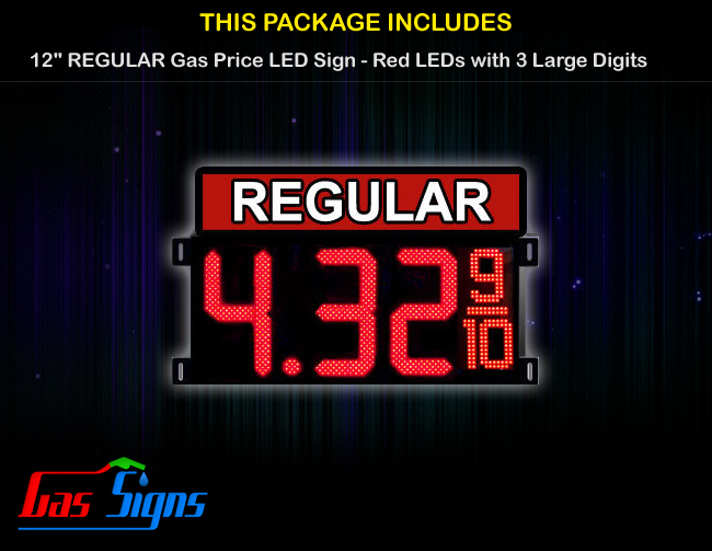 Gas Price LED Sign 12 Inch REGULAR - Red LEDs with 3 Large Digits ...