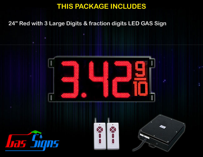 Gas Price LED Sign (Digital) 24 Inch Red with 3 Large Digits & fraction ...